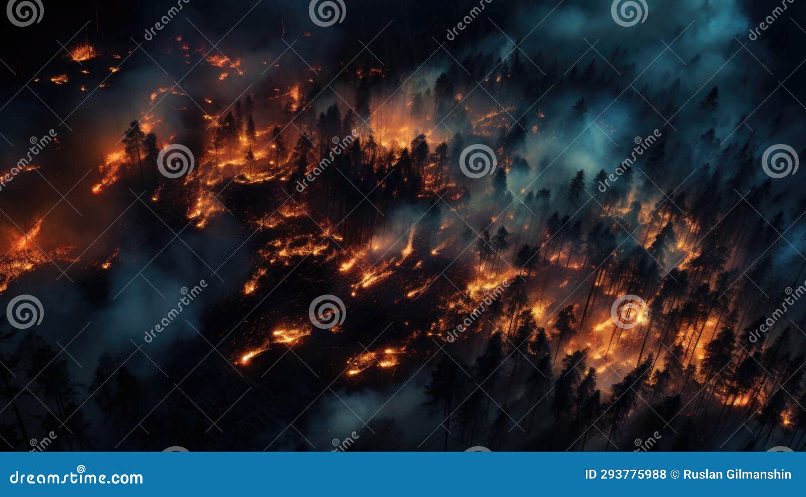 Aerial shot of forest fire stock photo. Image of burnt - 293775988