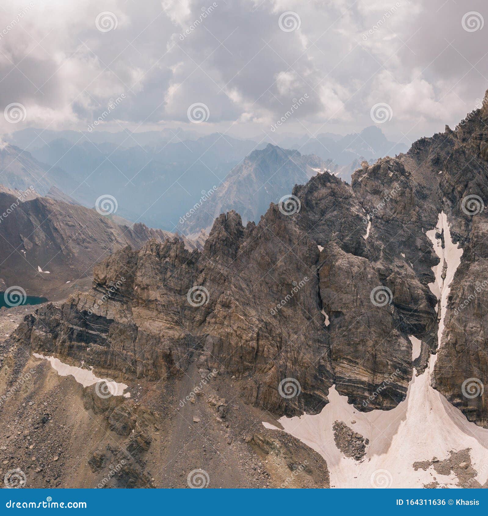 Aerial Shot of a High Mountain Top with Snow Stock Photo - Image of ...