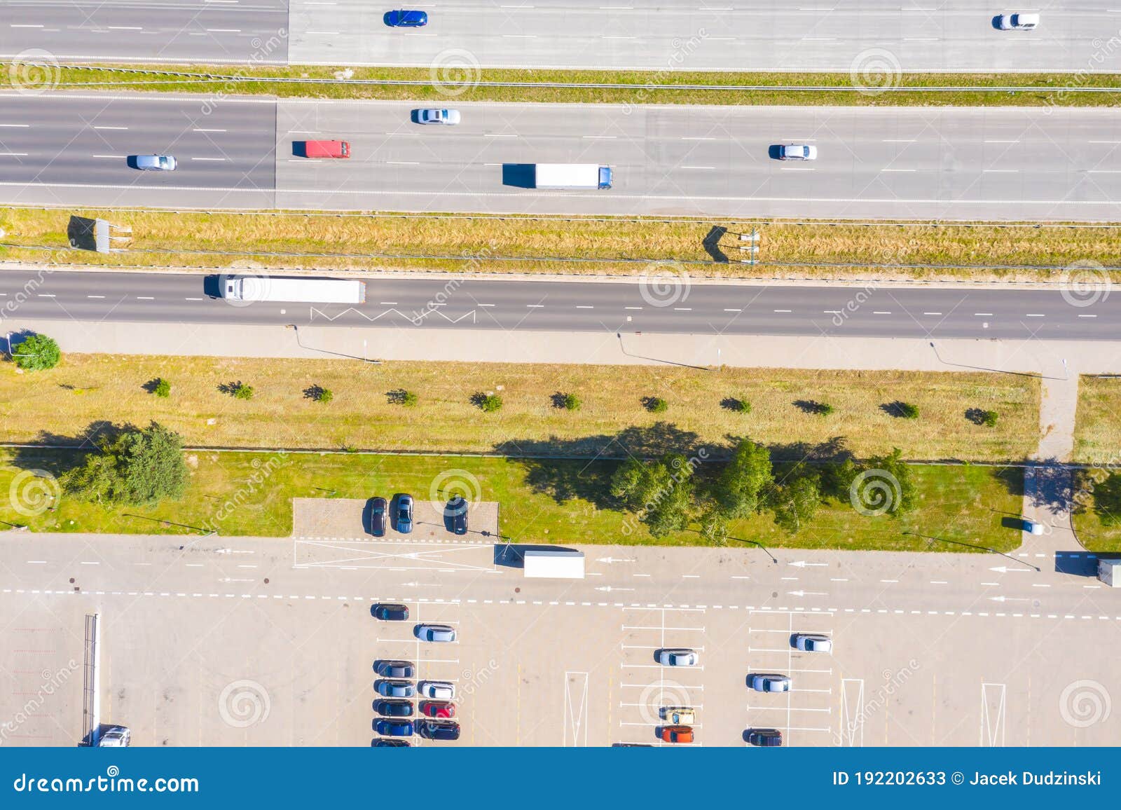 Aerial Shot of Industrial Loading Area Where Many Trucks are Unloading ...
