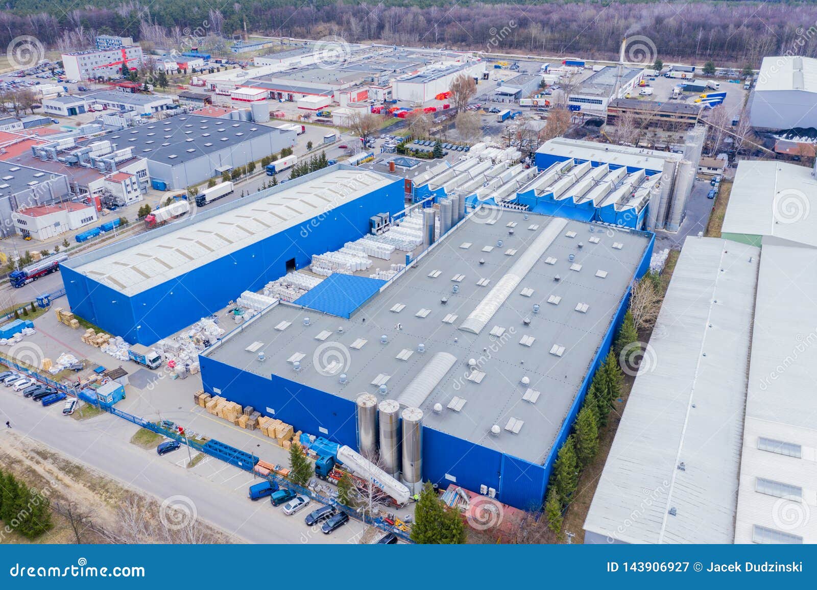 Aerial Shot of Industrial Warehouse/ Storage Building/ Loading ...