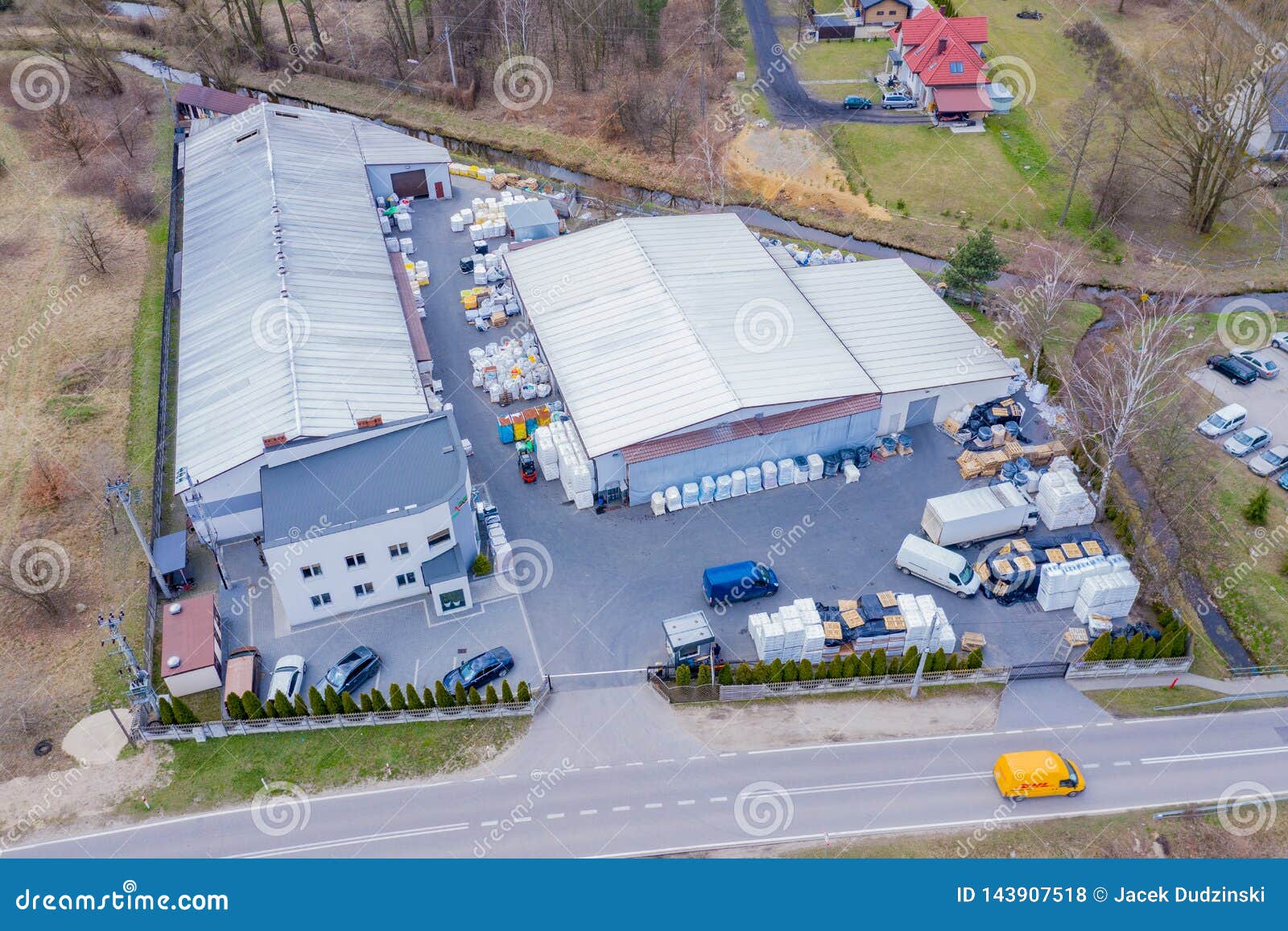 Aerial Shot of Industrial Warehouse/ Storage Building/ Loading Stock ...