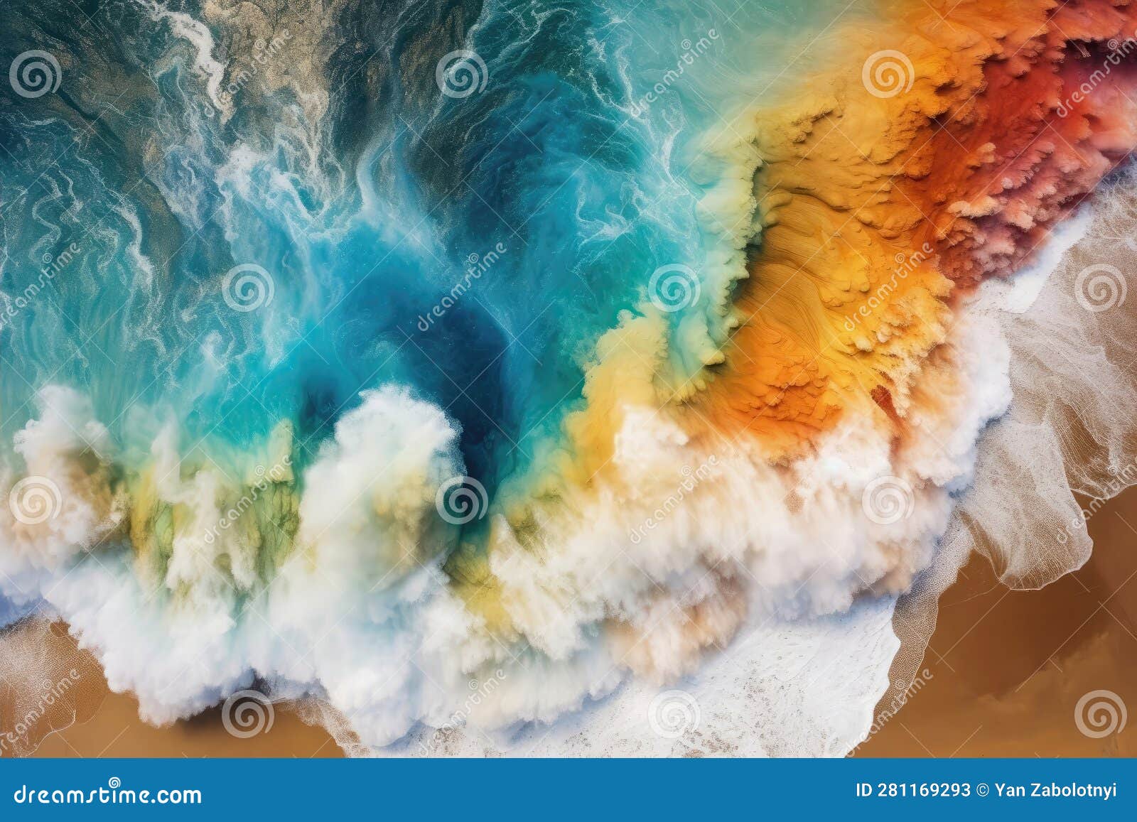 Aerial Shot of an Ocean with Waves that Create a Surreal Rainbow Mist ...
