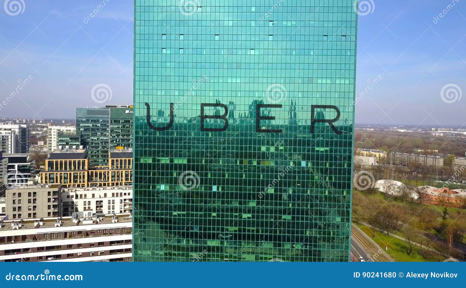 Aerial Shot of Office Skyscraper with Uber Technologies Inc. Logo ...