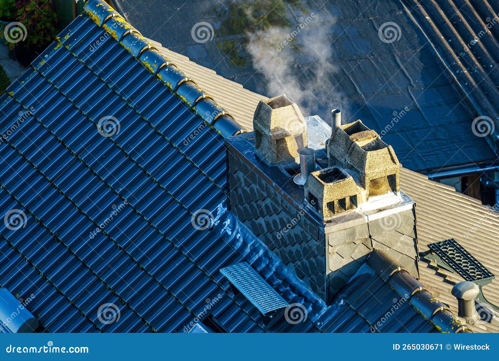 Aerial Shot of a Smoking Chimney of a House. Stock Image - Image of ...