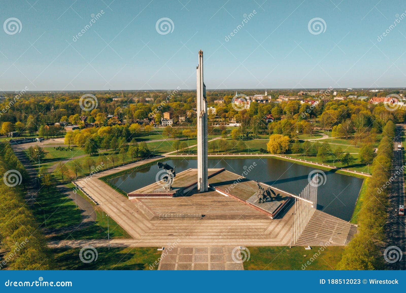 Aerial Shot of the Soviet Victory Monument Under the Sunlight in Riga ...
