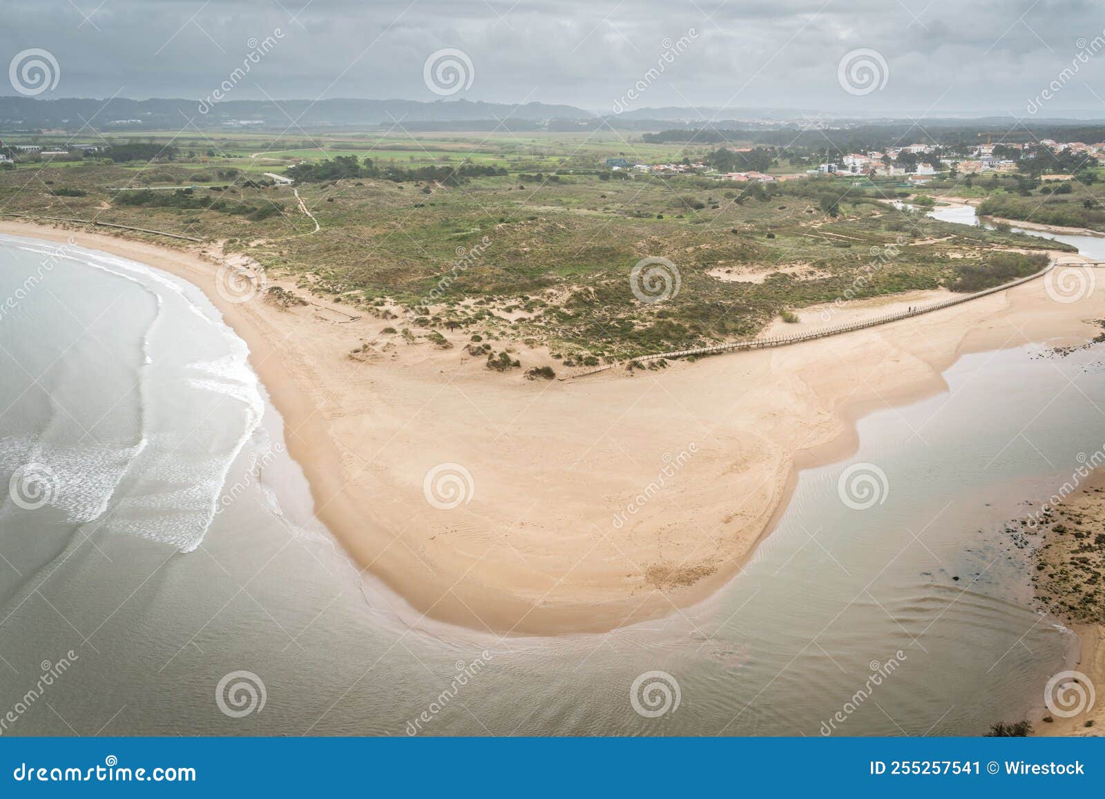 Aerial Shot of a Wide Riverbank and a Grass Field Stock Image - Image ...