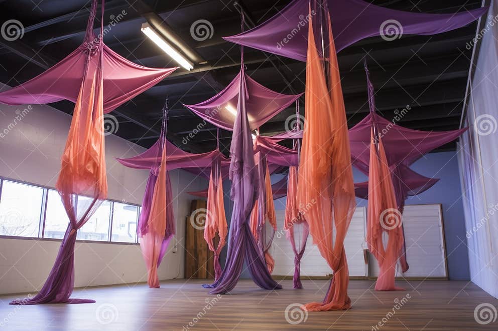 Aerial Silks Hanging Gracefully in a Studio Stock Image - Image of ...