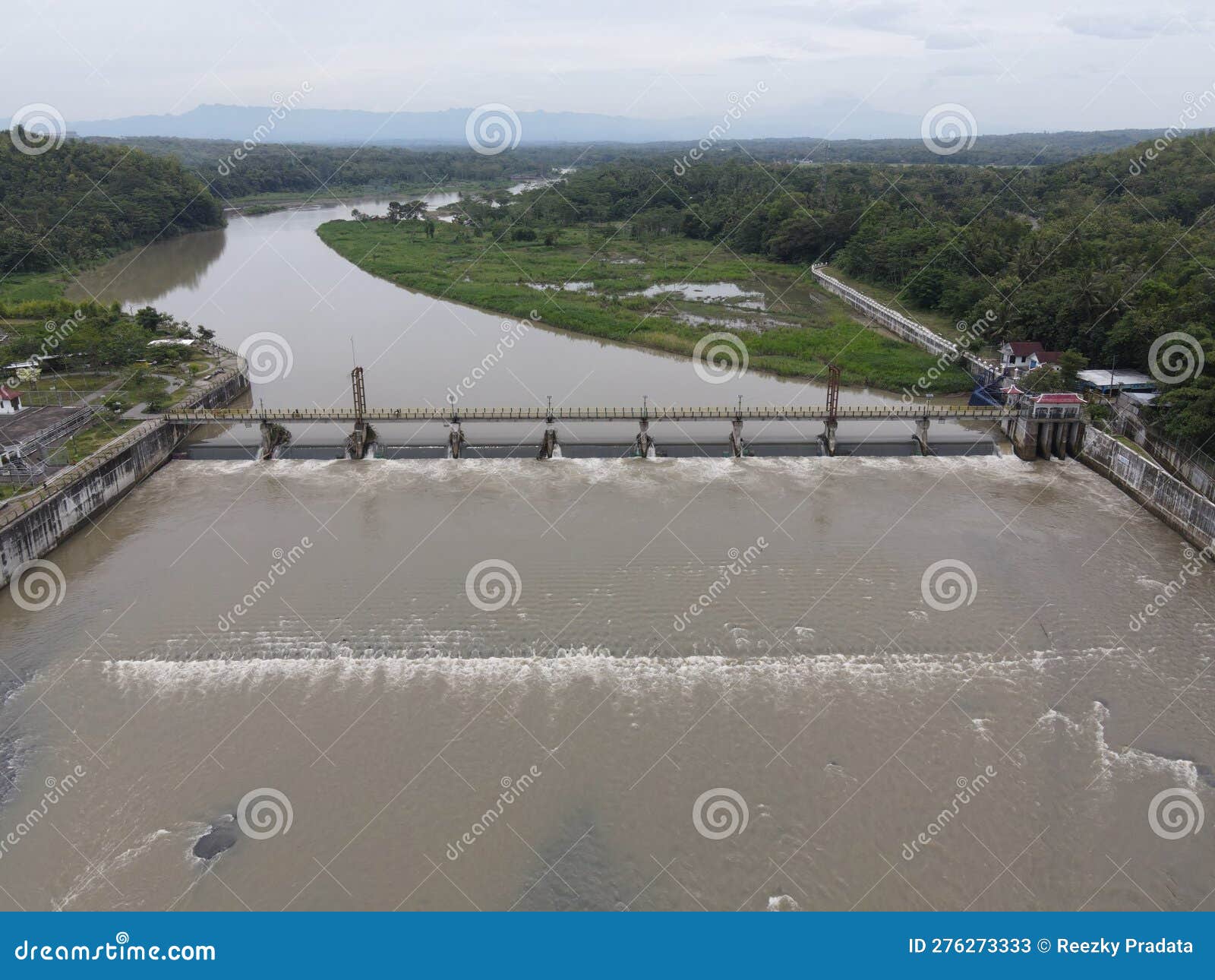 Aerial Small Dam River in Big River Indonesia Stock Image - Image of ...