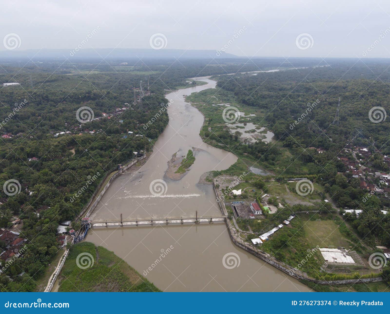 Aerial Small Dam River in Big River Indonesia Stock Photo - Image of ...