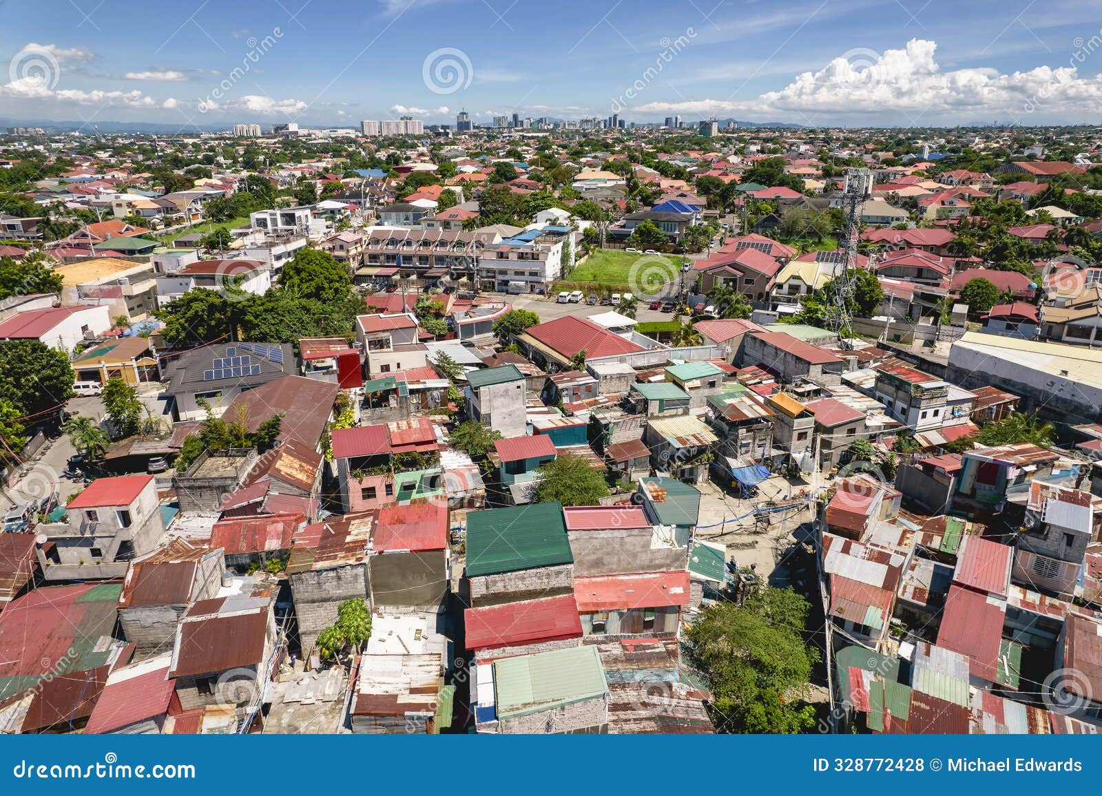 Aerial of a Squatter Colony Just beside a Middle Class Subdivision in ...