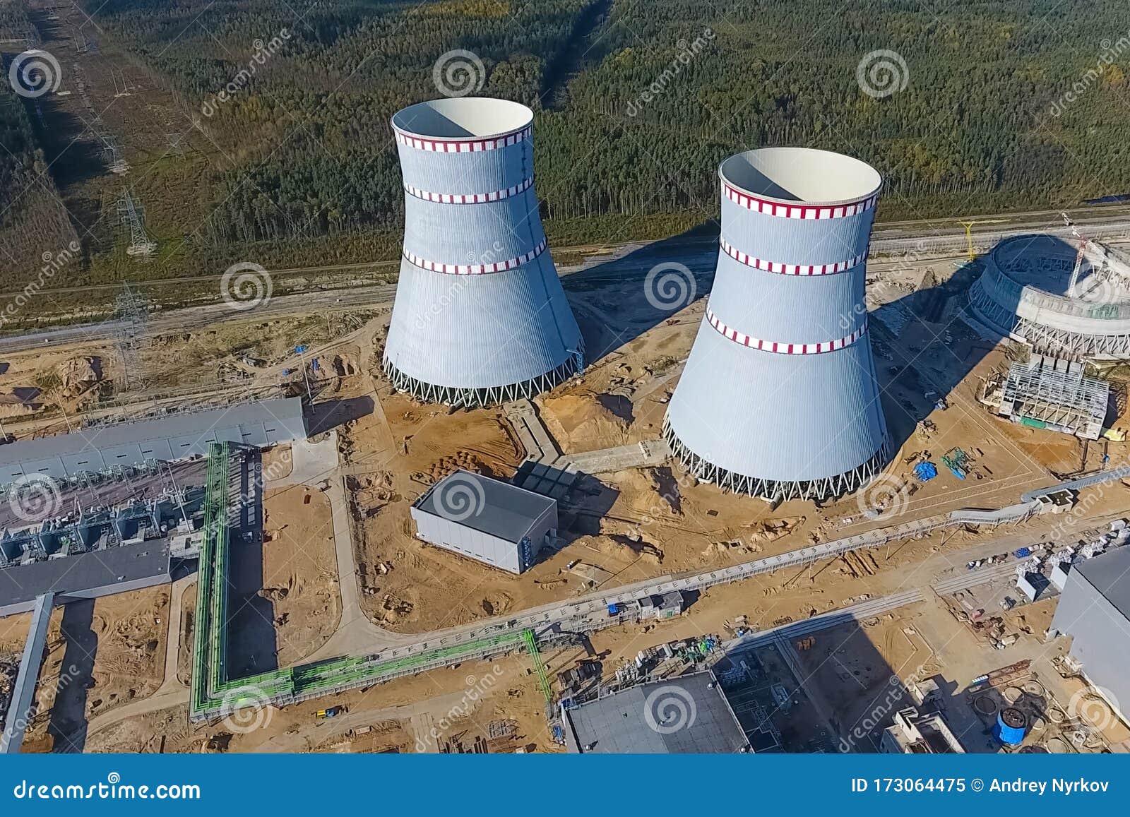 Aerial Survey Of A Nuclear Power Plant Under Construction. Insta Stock ...