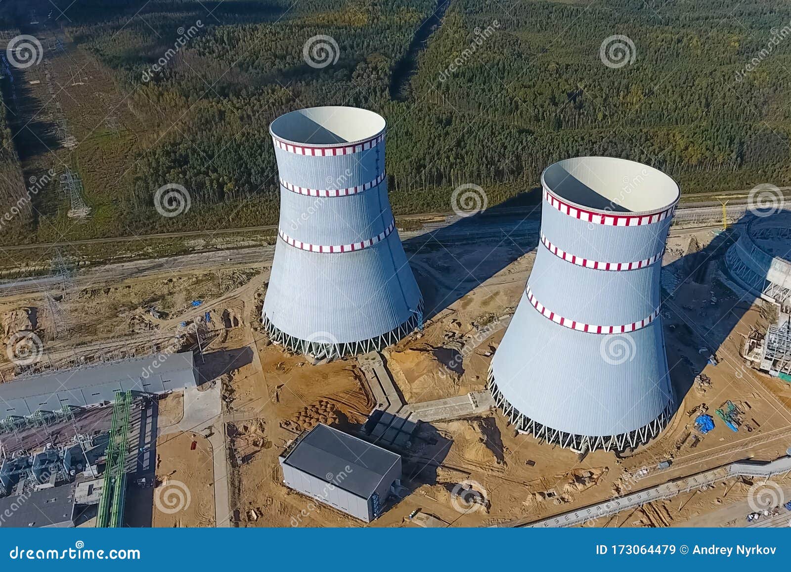 Aerial Survey Of A Nuclear Power Plant Under Construction. Insta Stock ...