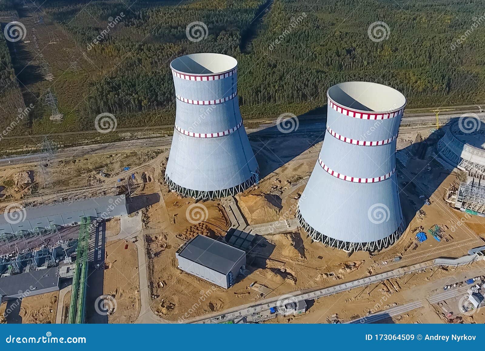 Aerial Survey Of A Nuclear Power Plant Under Construction. Insta Stock ...