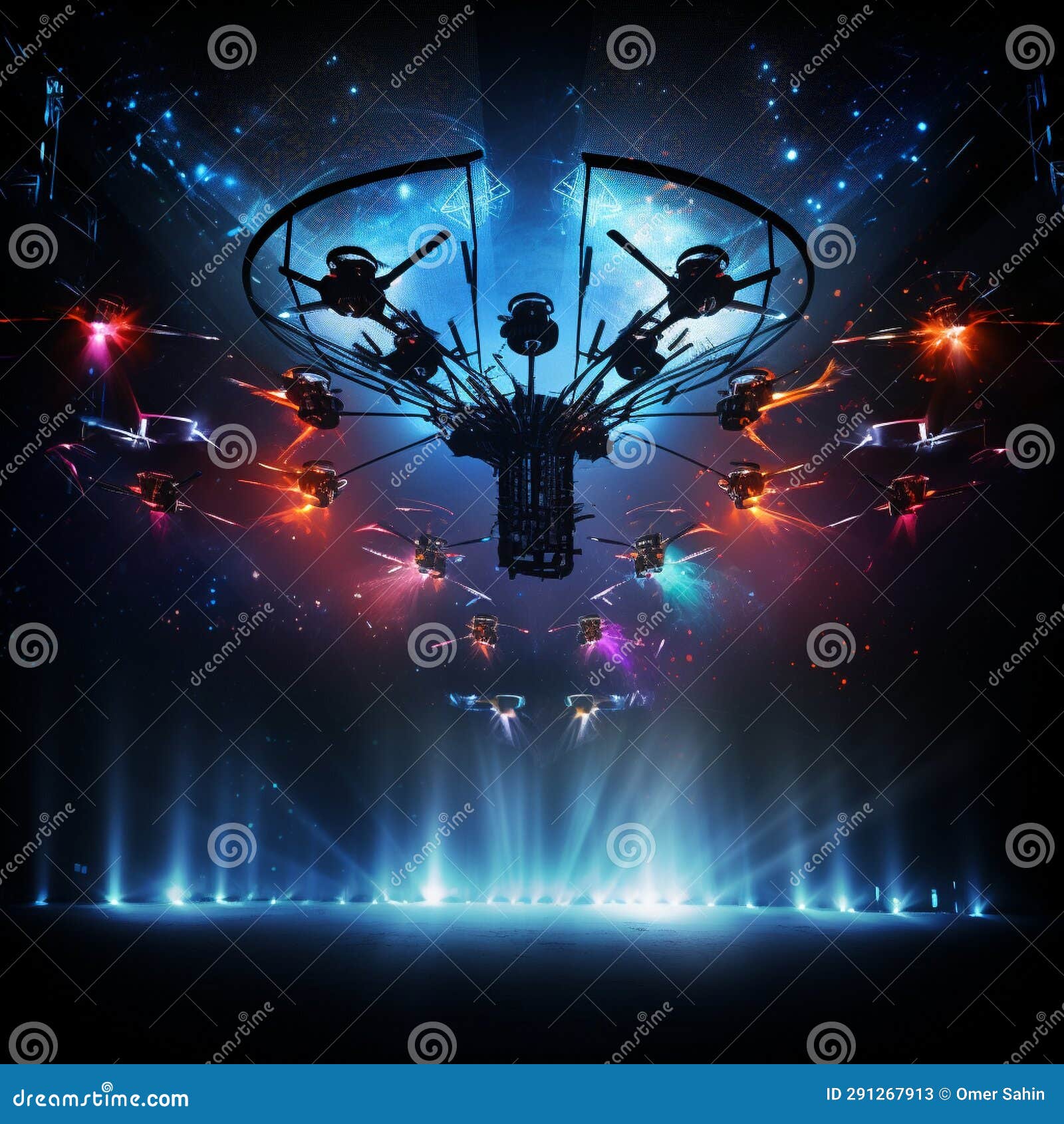 Aerial Symphony: Drones Dancing in the Air Stock Illustration ...