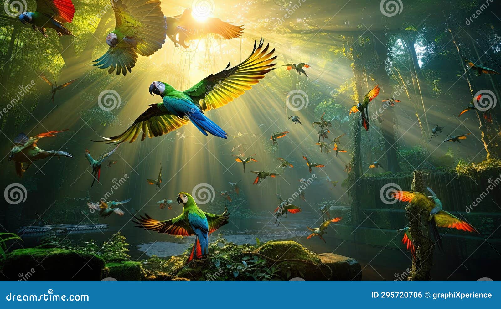Aerial Symphony in the Rainforest Stock Illustration - Illustration of ...