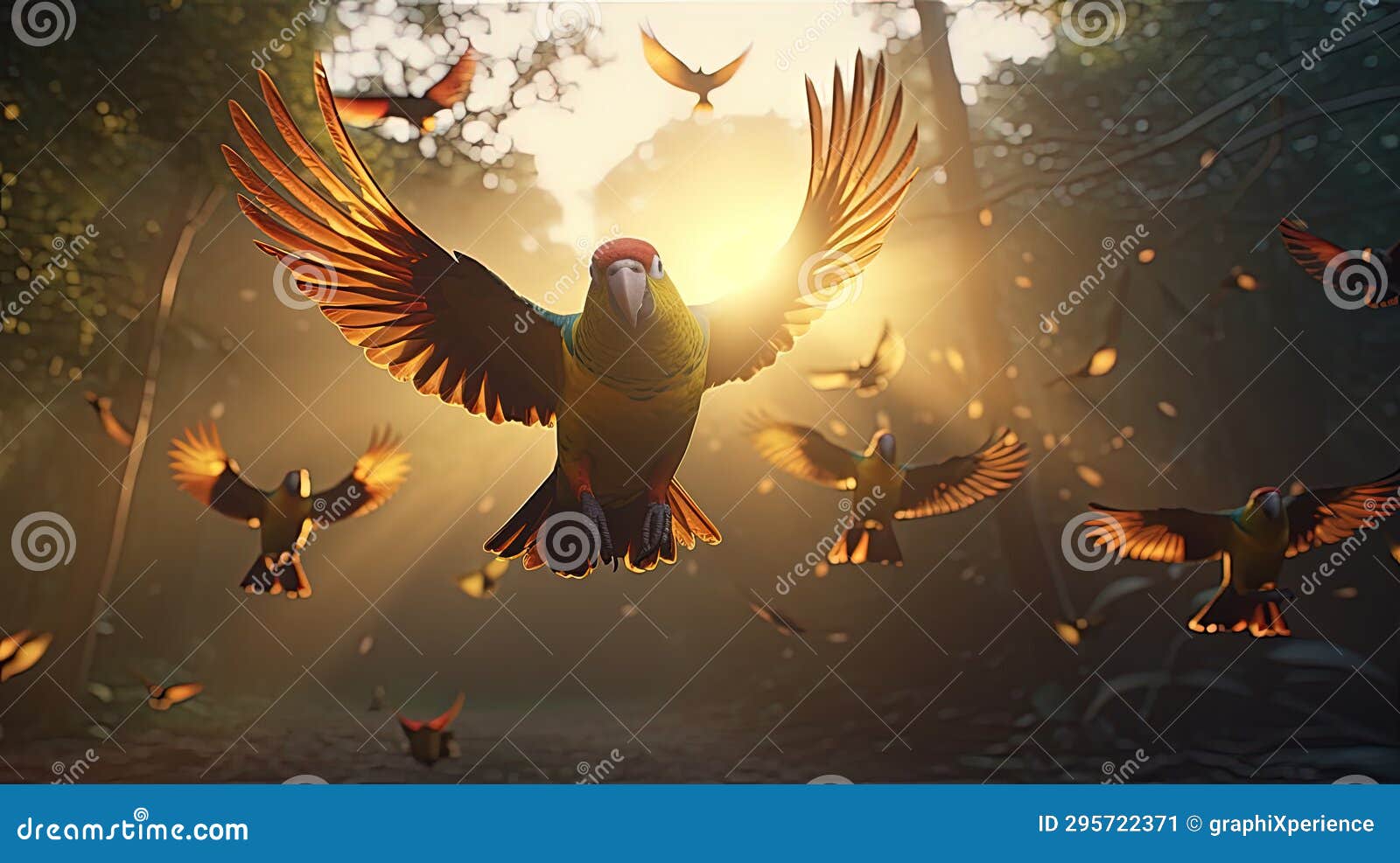 Aerial Symphony in the Rainforest Stock Illustration - Illustration of ...