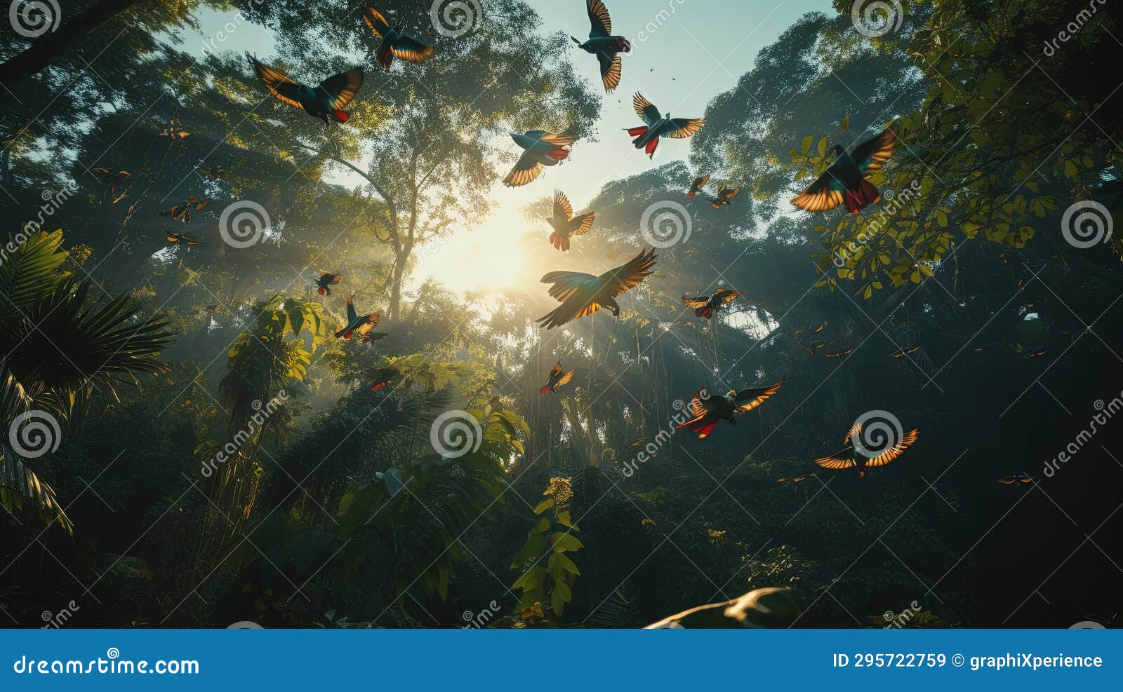 Aerial Symphony in the Rainforest Stock Illustration - Illustration of ...