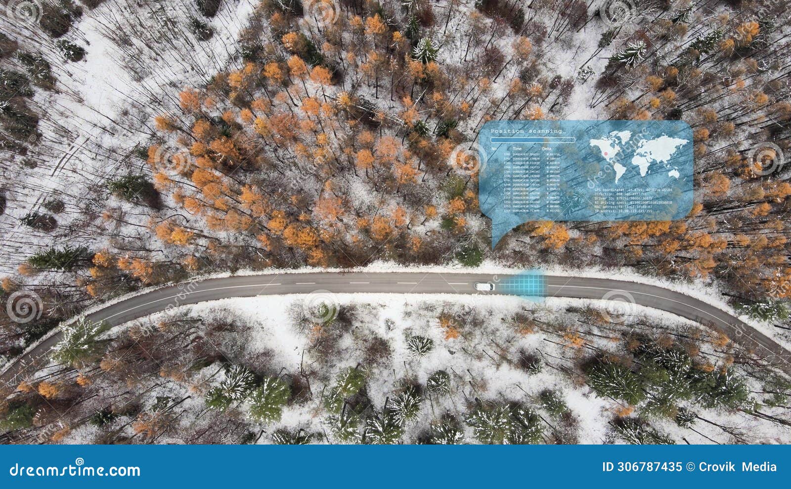 Aerial Top Down of Autonomous Self Driving Car Driving on Auto Pilot ...