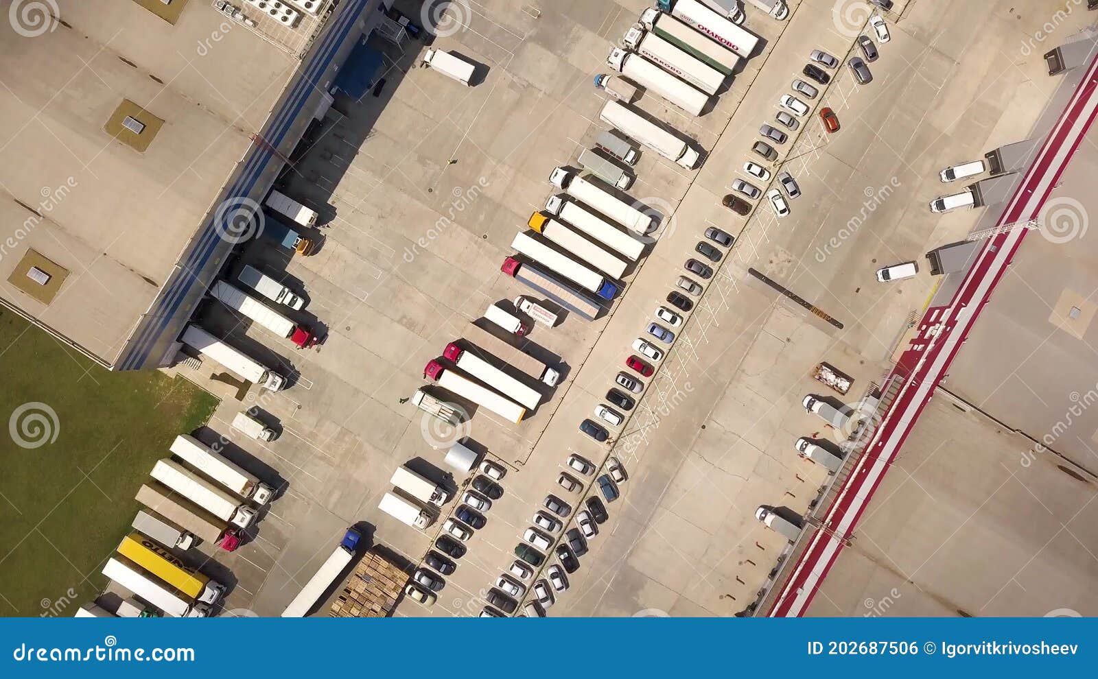 Aerial Top Down View of Cargo Truck Containers and Distribution ...