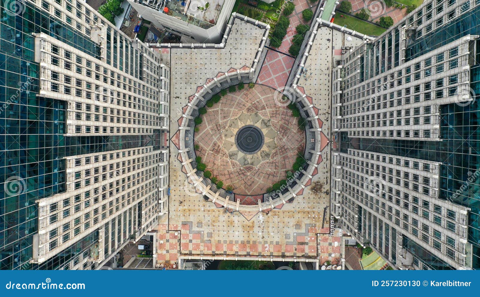 Aerial Top Down View of a Courtyard between Two High Rise Buildings ...