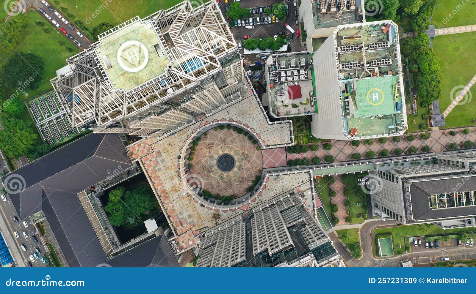 Aerial Top Down View of a Courtyard between Two High Rise Buildings ...