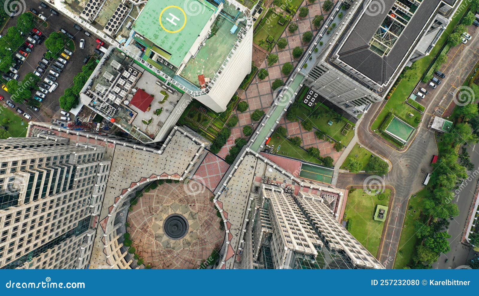 Aerial Top Down View of a Courtyard between Two High Rise Buildings ...