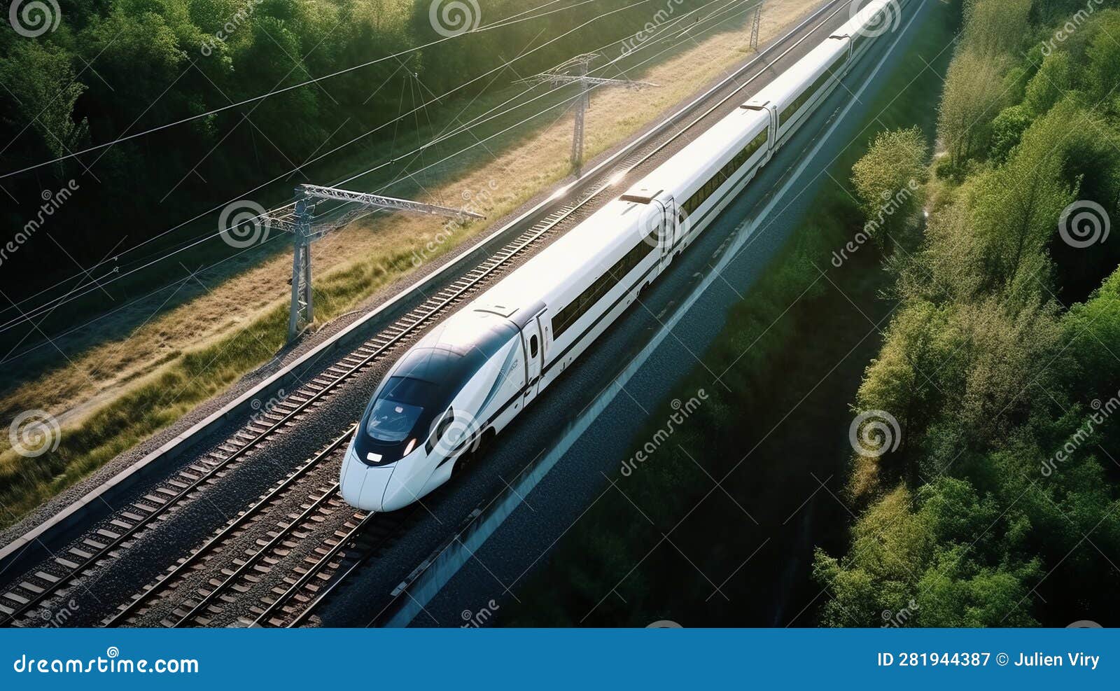 Aerial Top Down View of a High-speed Train Going Fast on Rails Stock ...