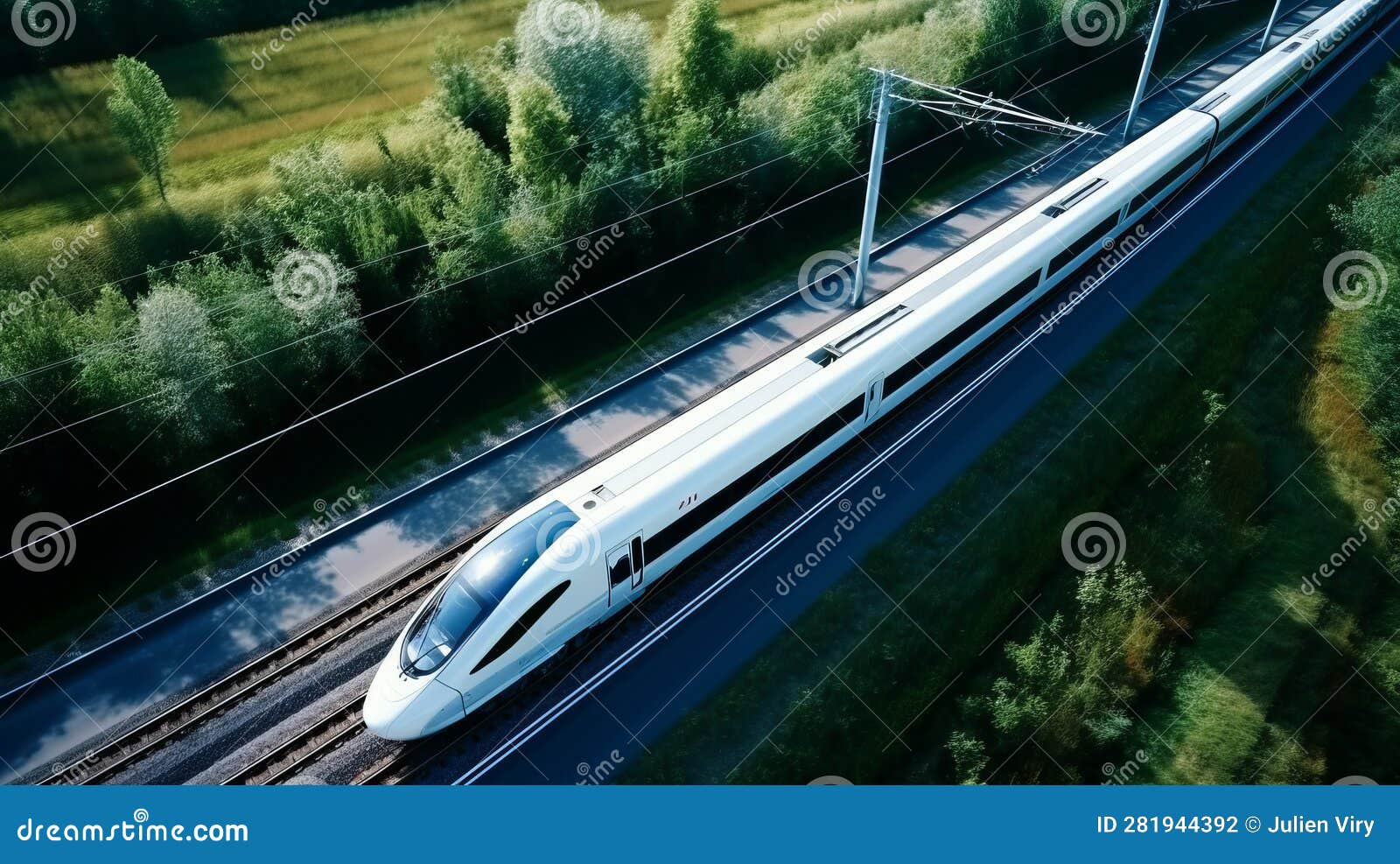 Aerial Top Down View of a High-speed Train Going Fast on Rails Stock ...