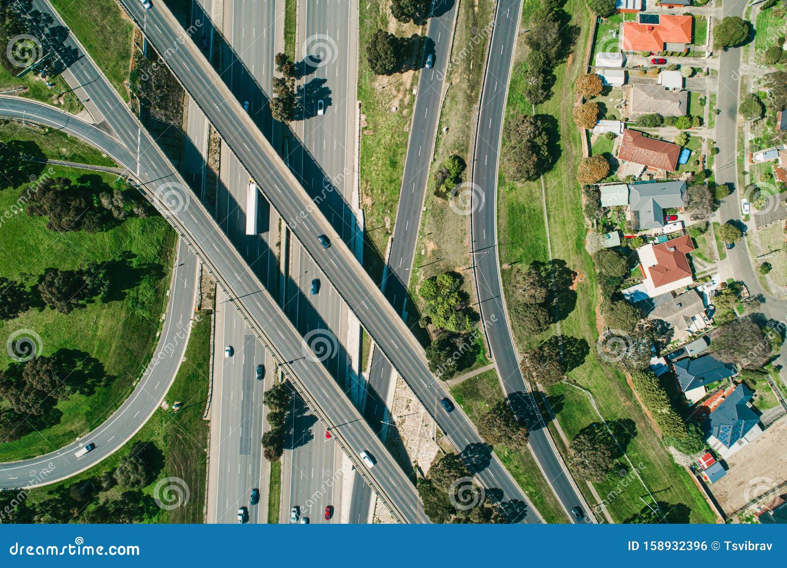 Top Down View of Highway Interchange. Stock Photo - Image of building ...