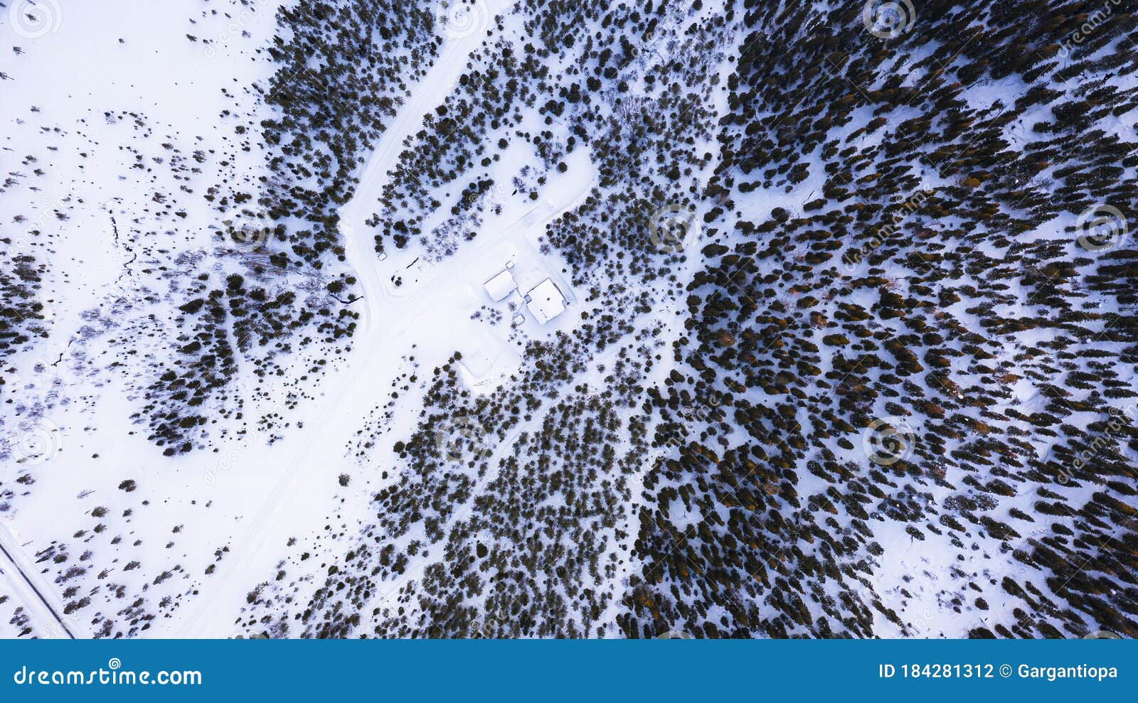 Aerial Top Down View of a House Covered in Snow in the Forest Stock ...