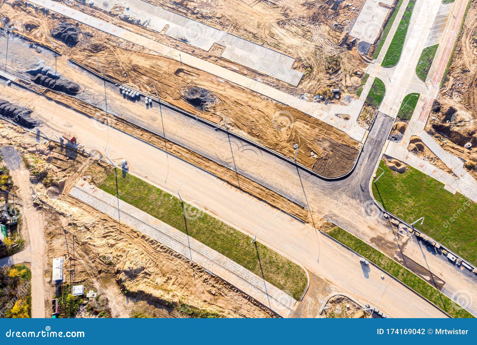 Aerial Top Down View on Road Construction Site. Road Junction ...
