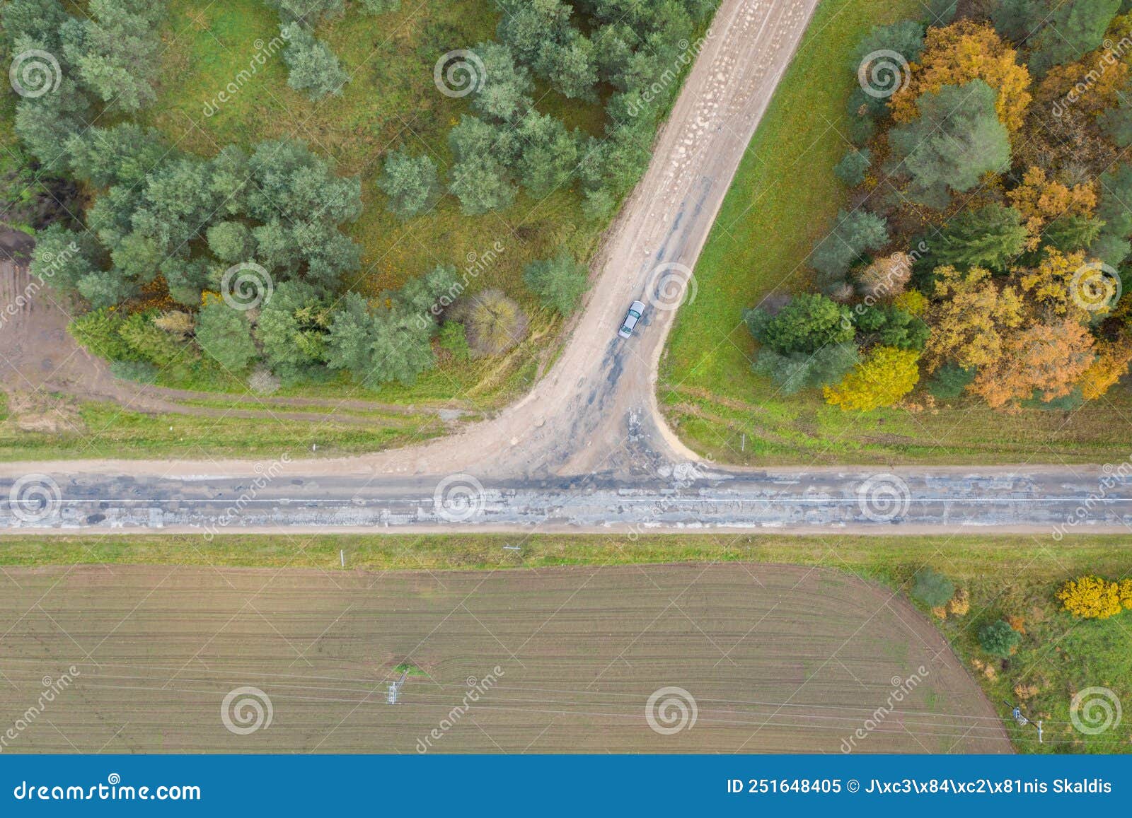 Aerial Top Down View of Road Interchange or Intersection with Single ...