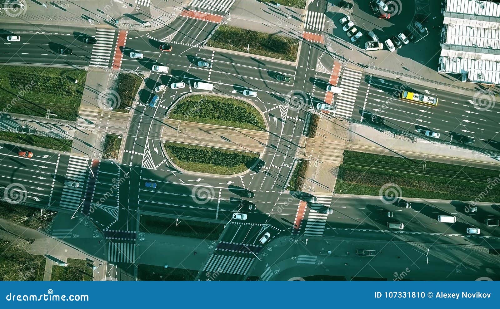 Aerial Top Down View of Road Traffic on Big Intersection Stock Photo ...