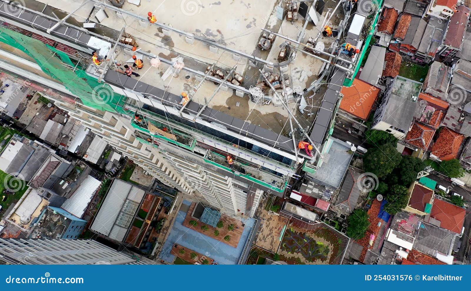 Aerial Top Down View on the Rooftop of an Office Skyscraper in a Course ...