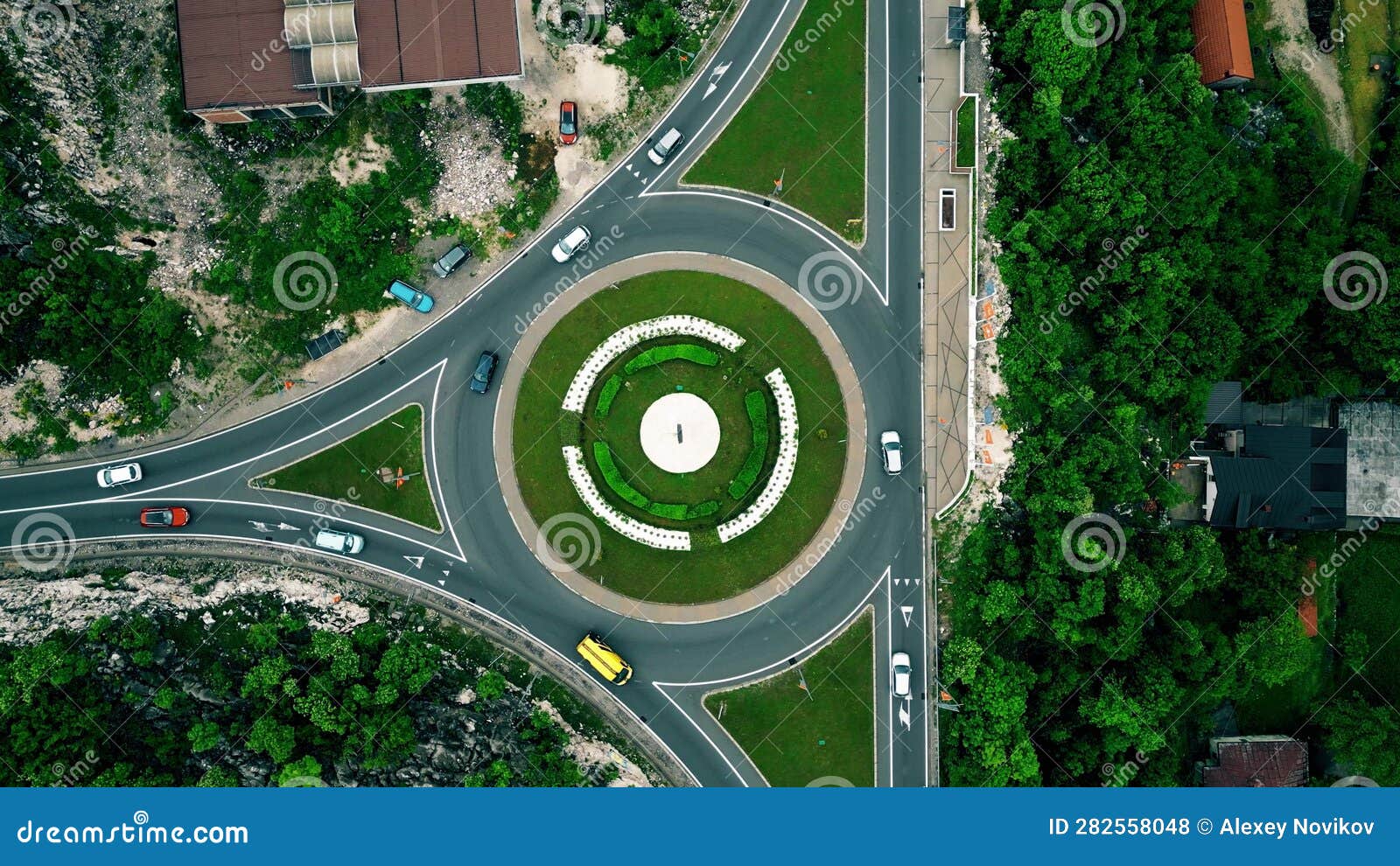 Aerial Top Down View of a Triangular Roundabout Traffic Stock Photo ...