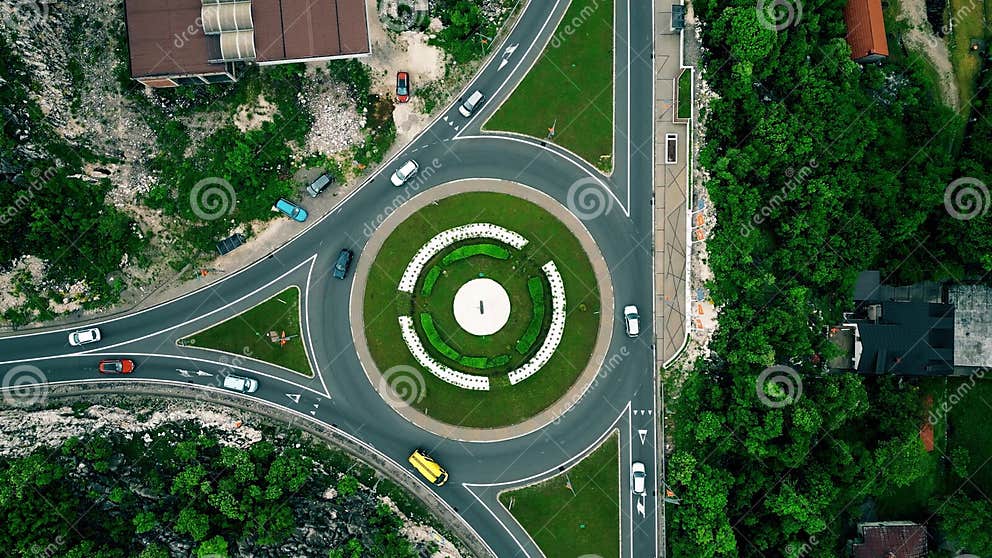 Aerial Top Down View of a Triangular Roundabout Traffic Stock Photo ...