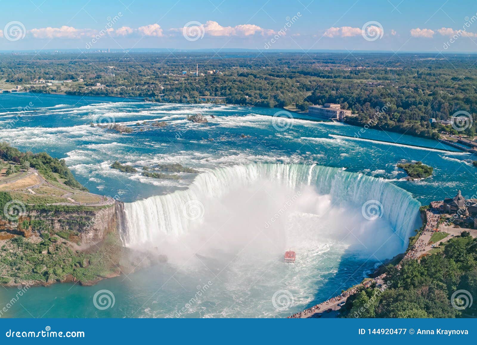 Aerial Top Landscape View Of Niagara Falls Between United States Of
