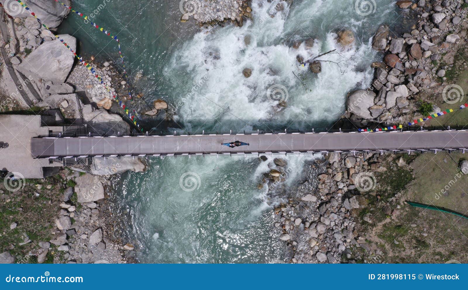Aerial Top View of a Bridge on a River Flowing between Rocks Stock ...