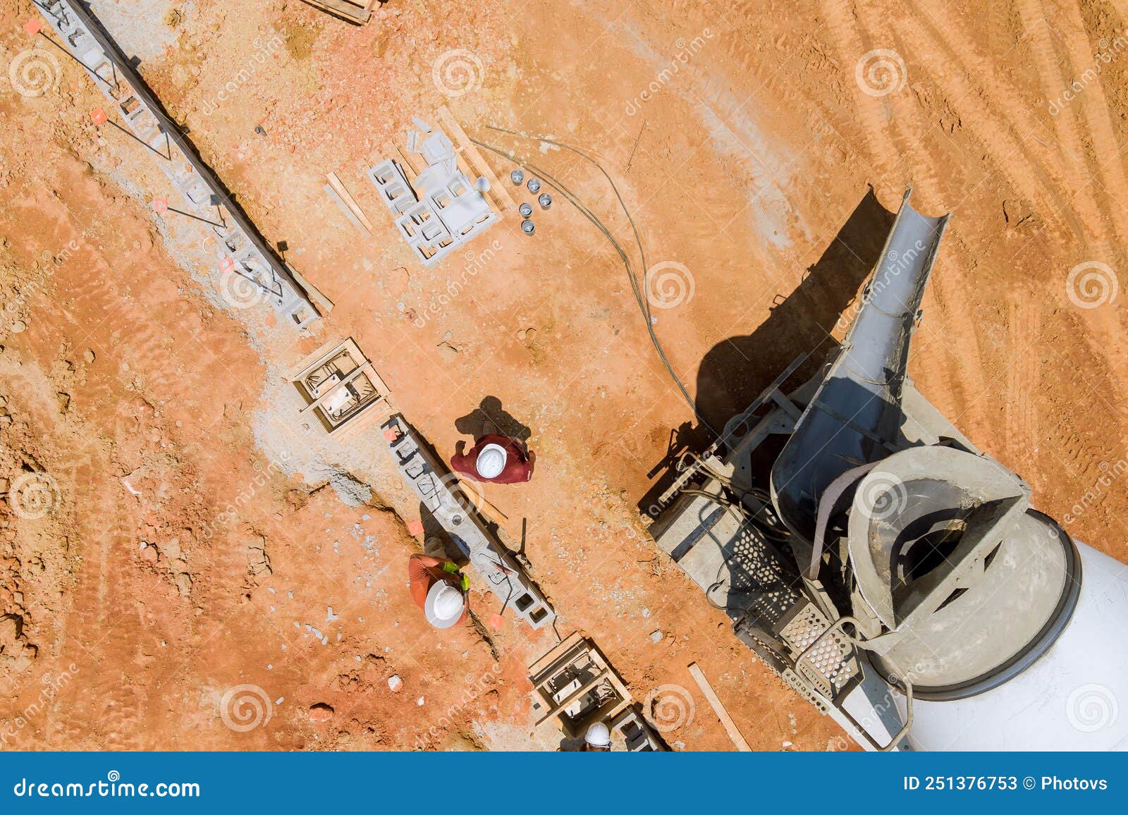 An Aerial View of Concrete Columns Being Poured on a Construction Site ...