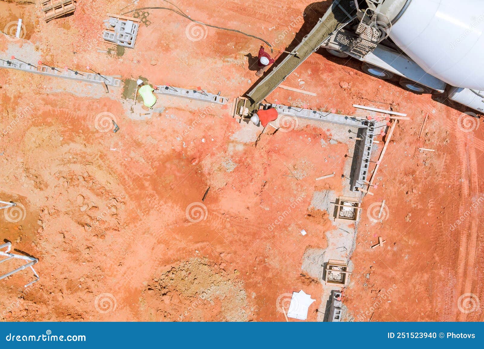 Aerial View of Concrete Columns Pouring on a Construction Site Stock ...
