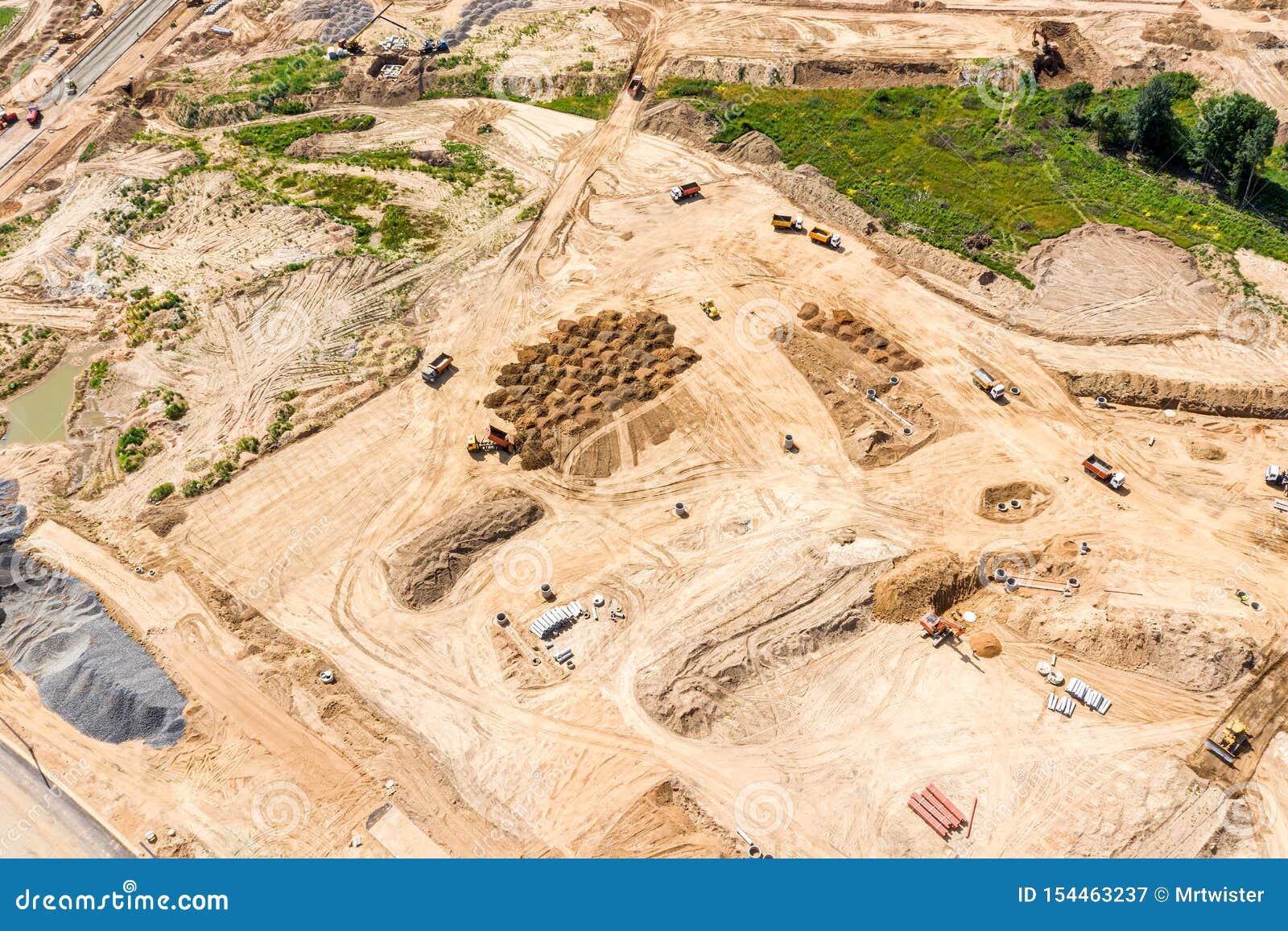 Aerial Top View of Construction Site with Building Machinery Stock ...