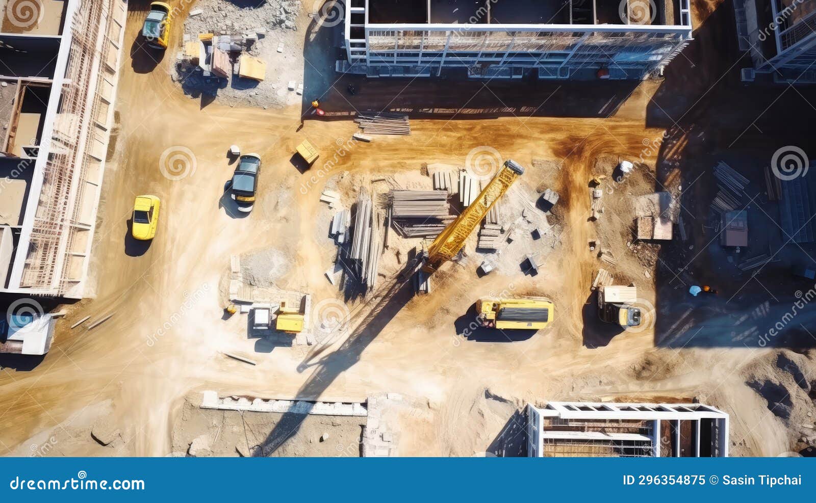Aerial Top View of Construction Site with Cranes Stock Image - Image of ...