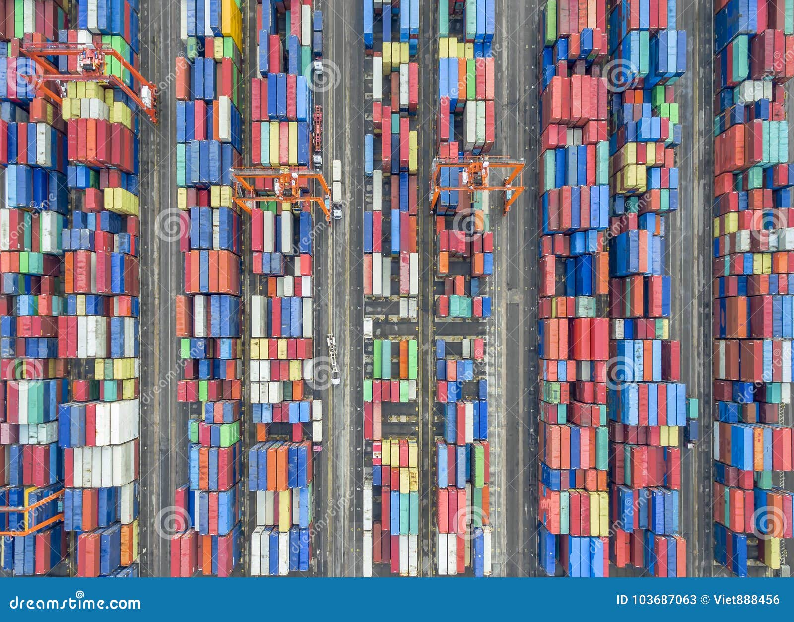 Aerial Top View Container in Port Warehouse Waiting for Export . Stock ...