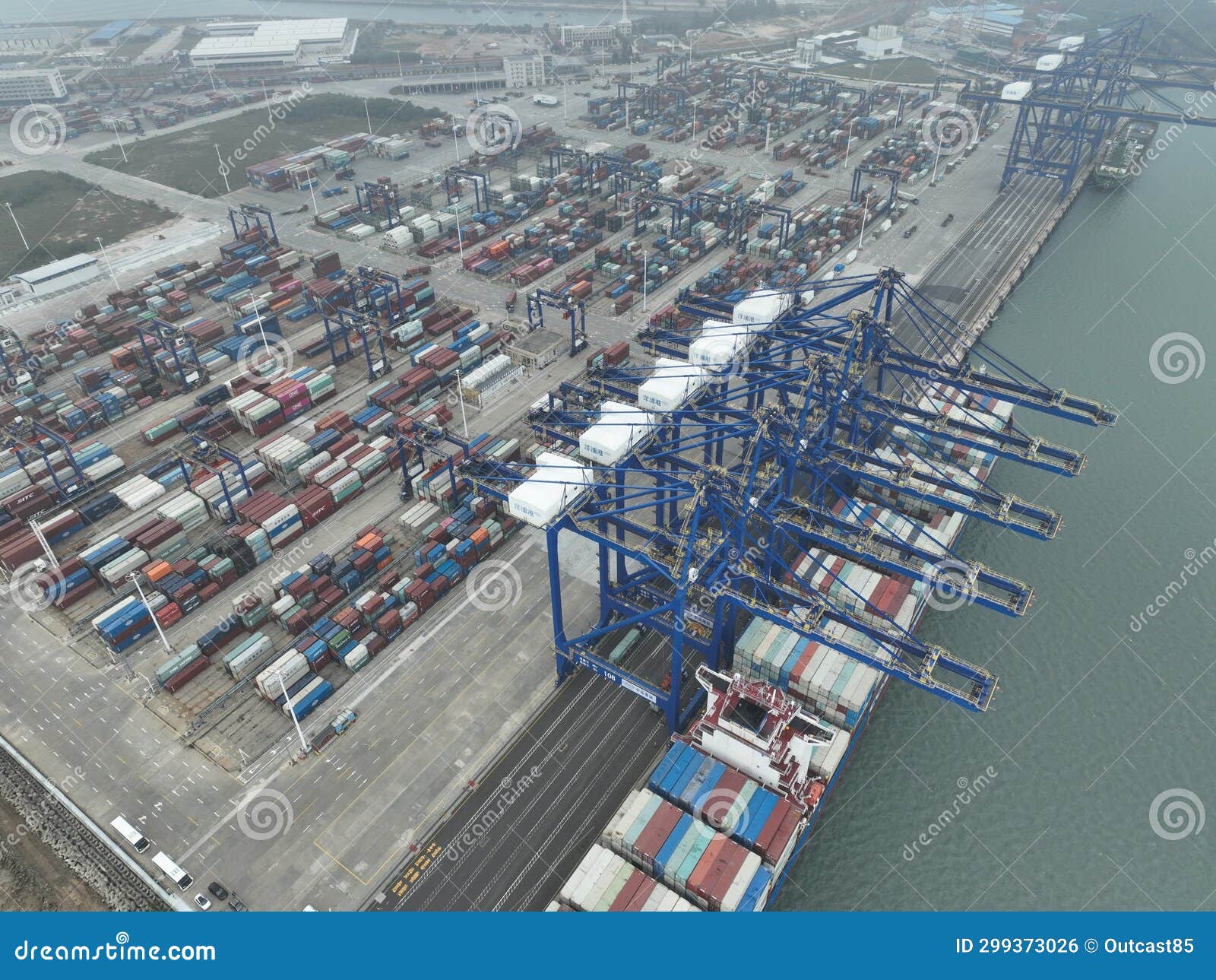 Aerial Top View of Container Ship Loading and Unloading, Cargo ...