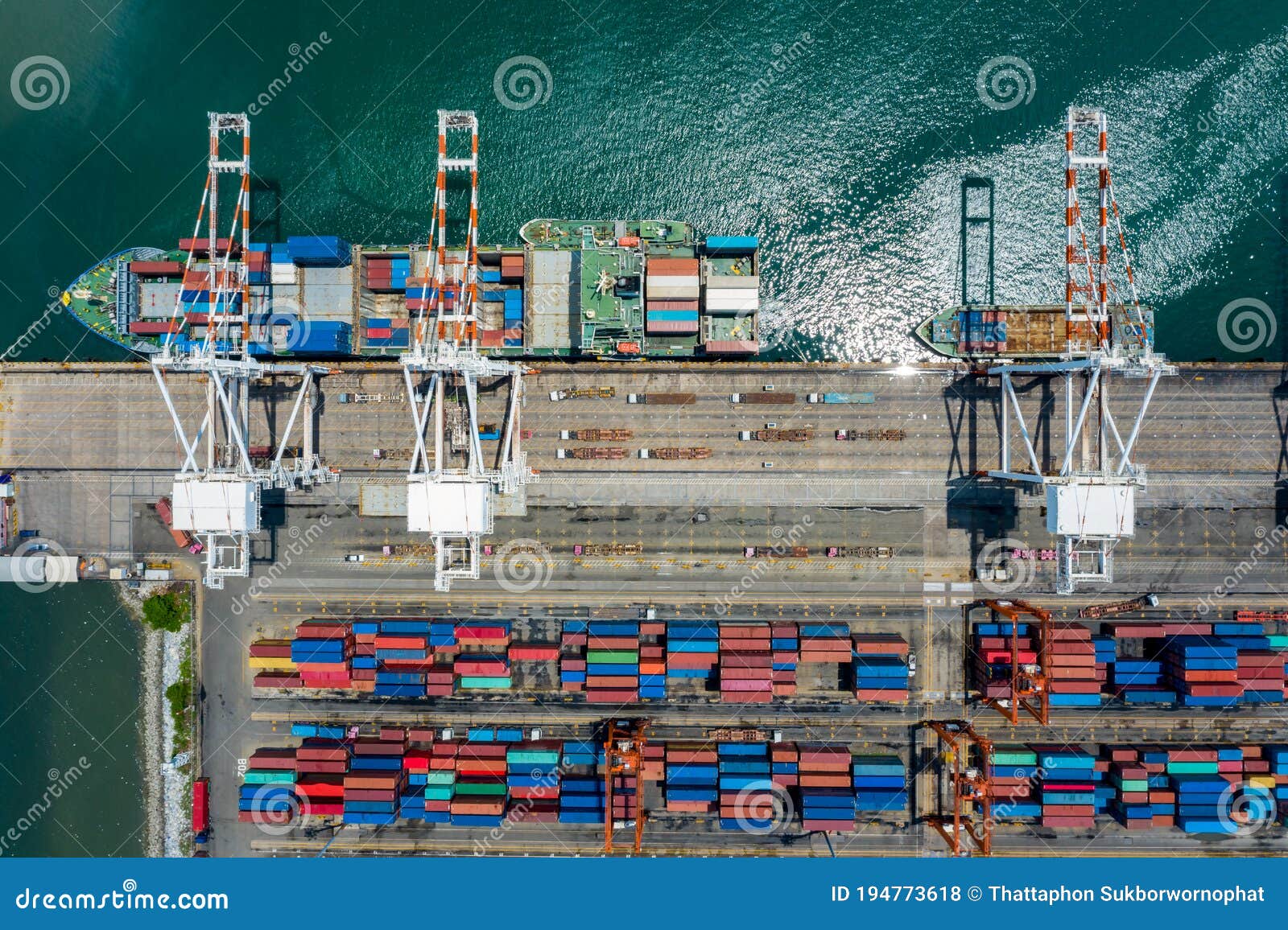 Aerial Top View Containers Terminal and Shipping Loading Containers ...