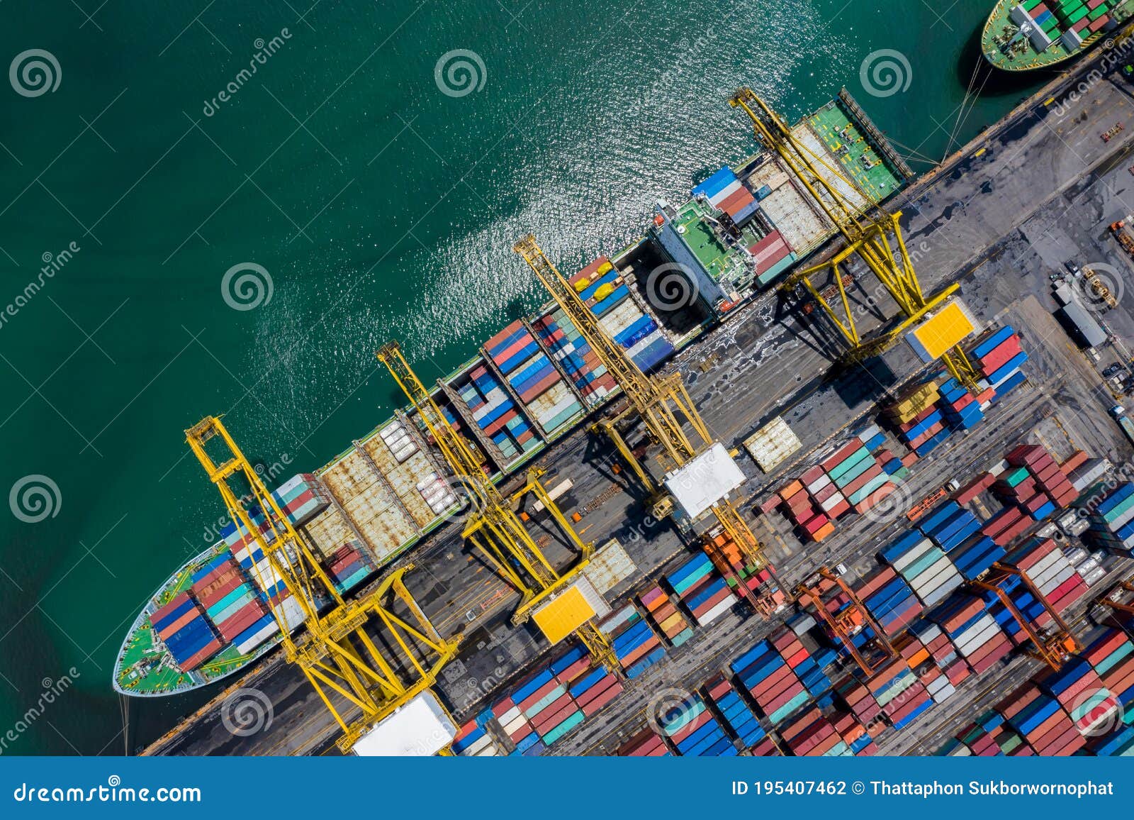 Aerial Top View Containers Terminal and Shipping Loading Containers ...
