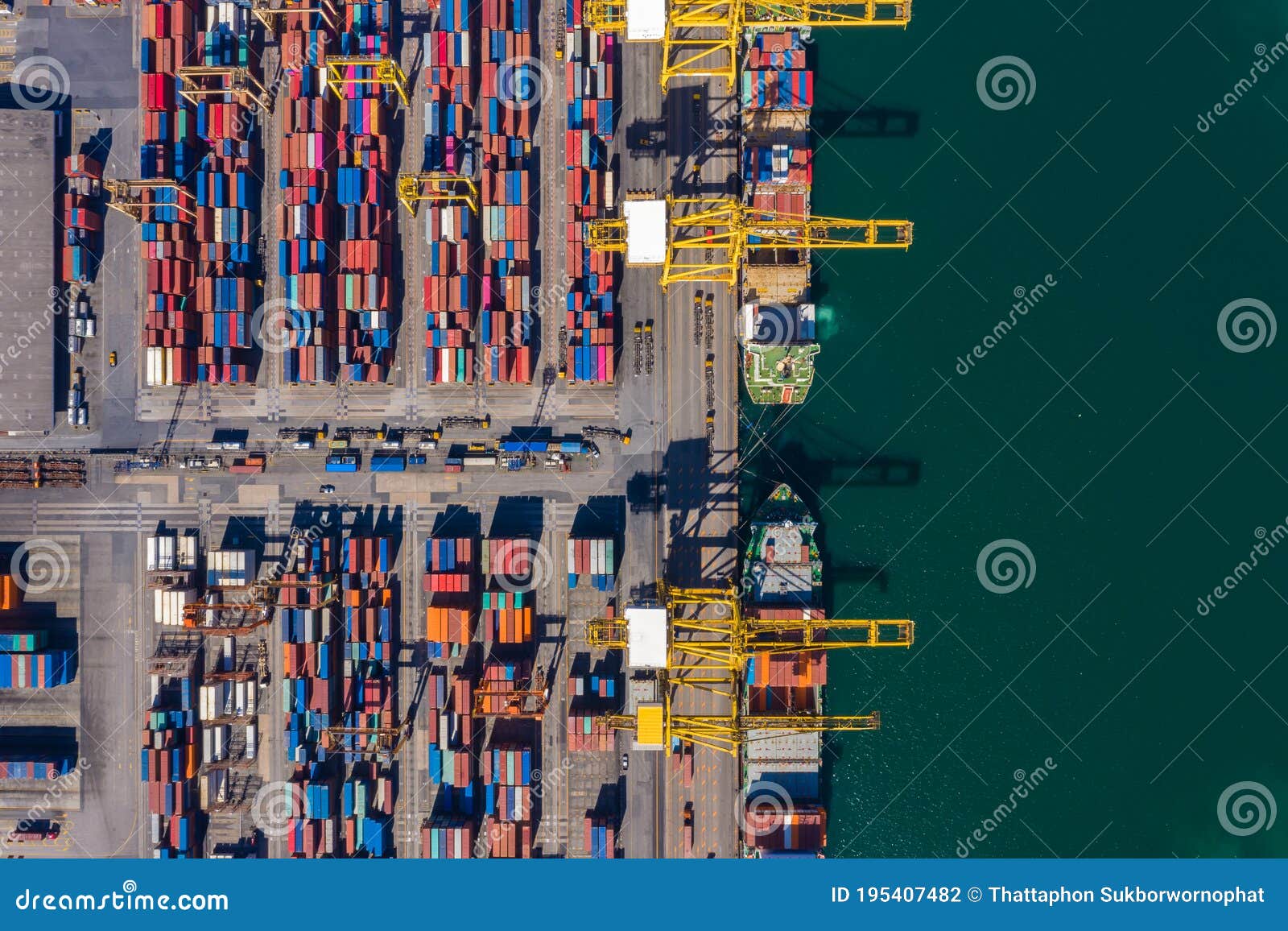 Aerial Top View Containers Terminal and Shipping Loading Containers ...