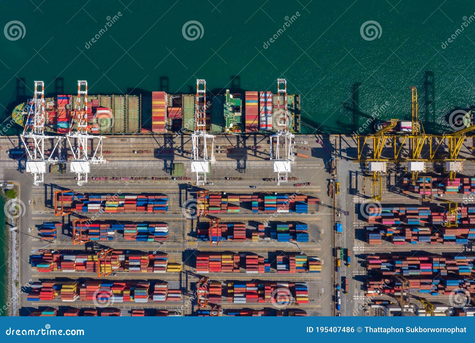 Aerial Top View Containers Terminal and Shipping Loading Containers ...