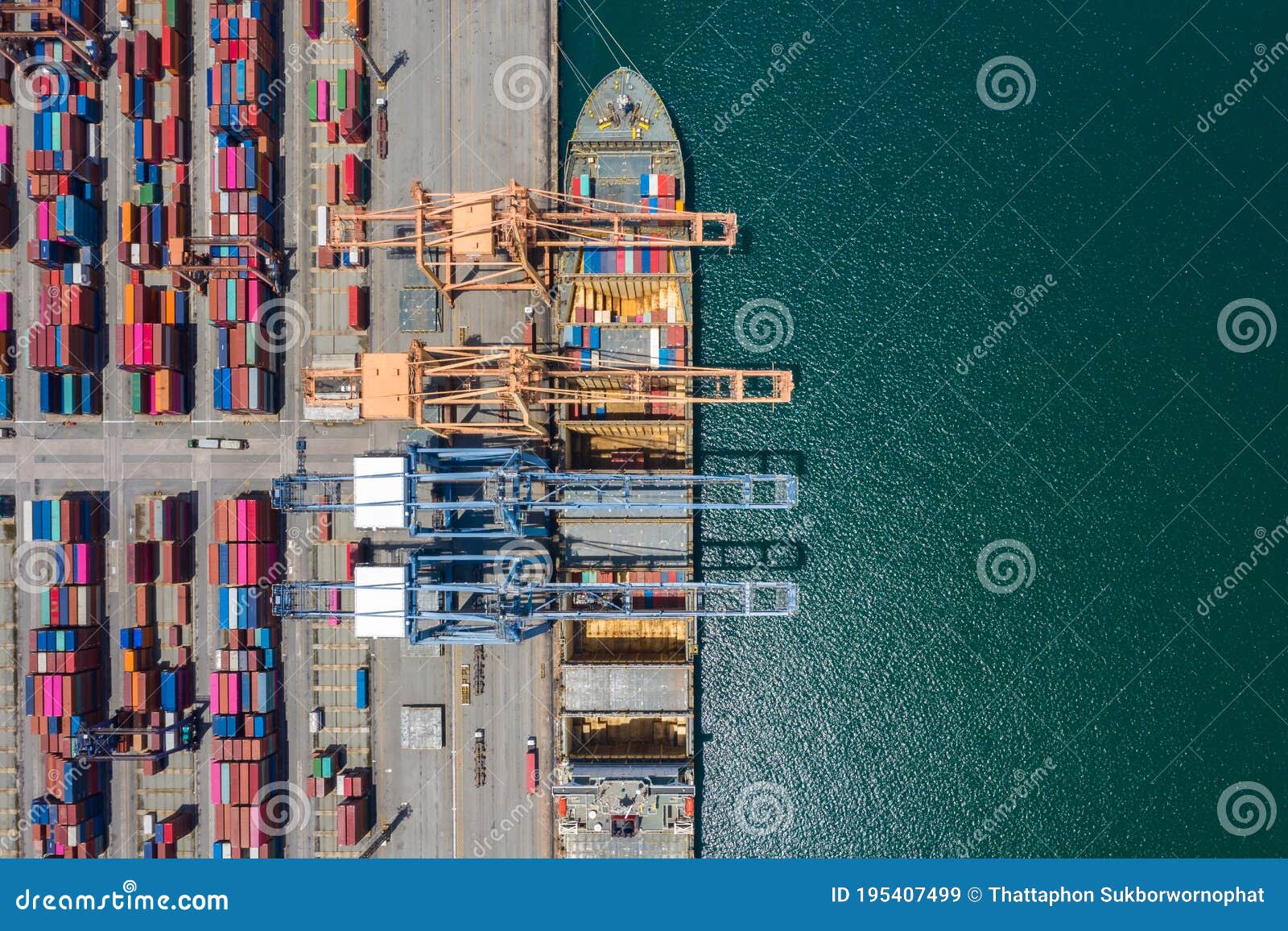 Aerial Top View Containers Terminal and Shipping Loading Containers ...