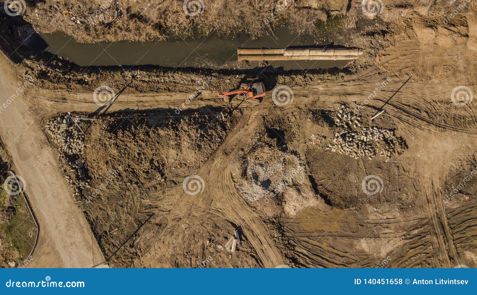 Aerial Top View of Excavator. on the Construction Site . Stock Photo ...